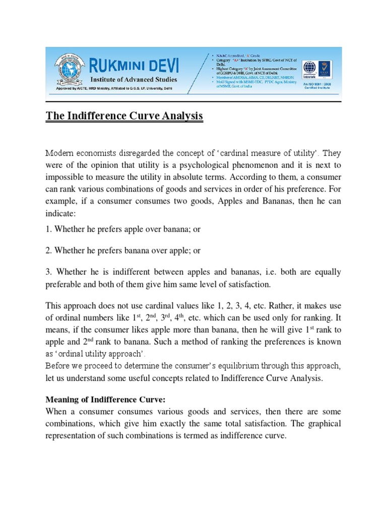 The Indifference Curve Analysis | PDF | Utility | Economic Theories