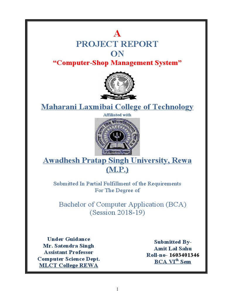 Project Report ON: Maharani Laxmibai College of Technology | PDF ...
