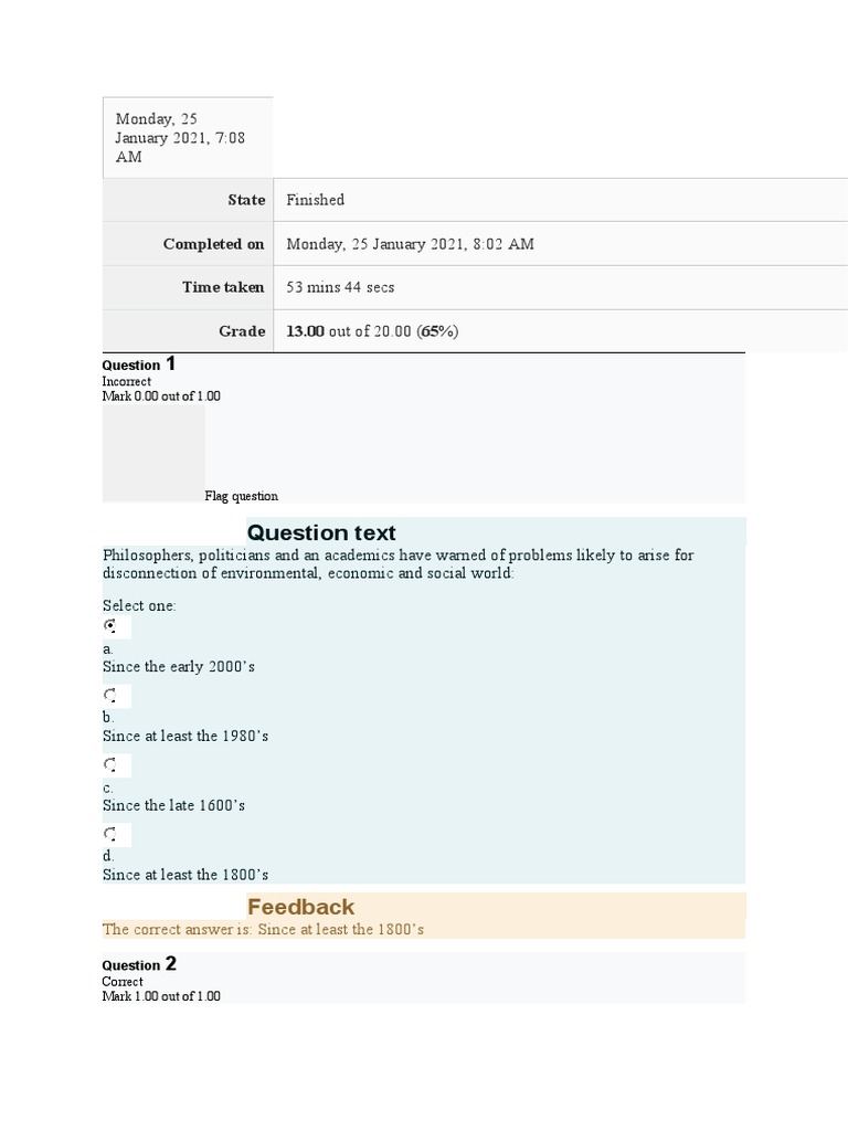 Sustainability Quiz | PDF | Sustainability | Economy And The Environment