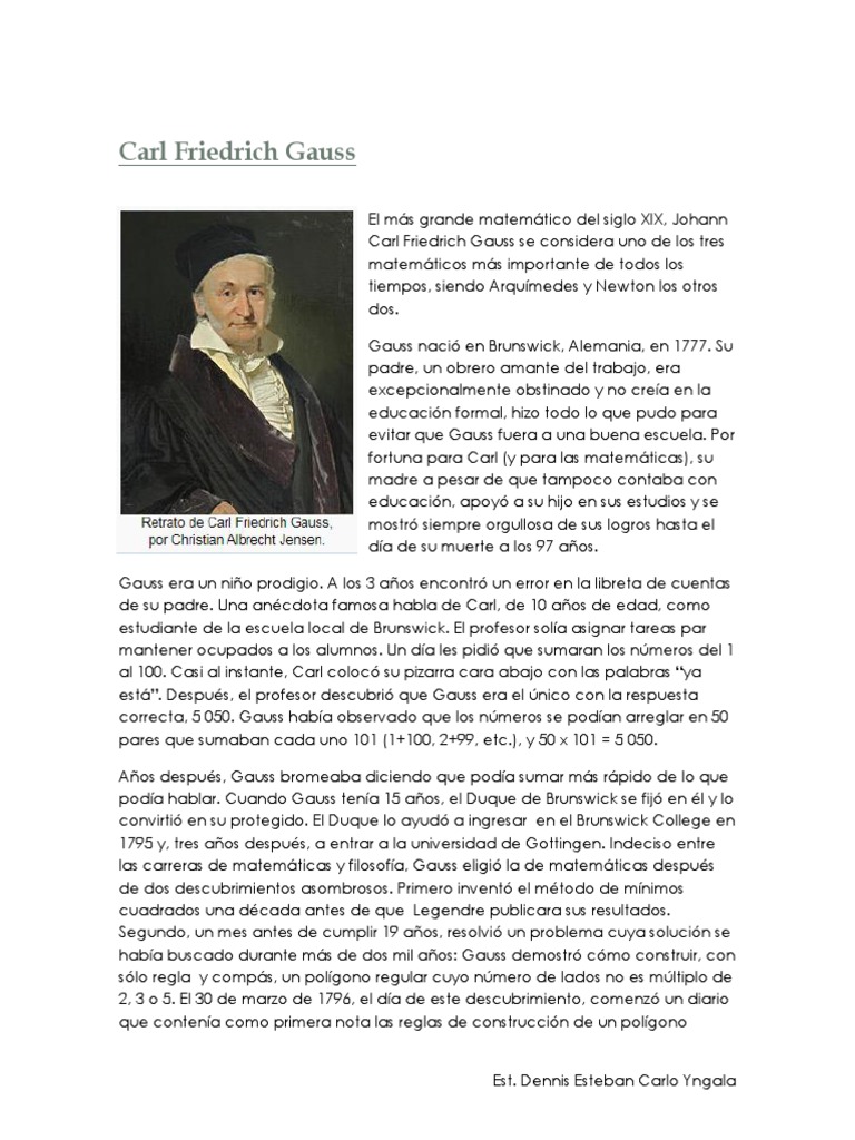 Biografía de Carl Friedrich Gauss | PDF | Números | Análisis matemático
