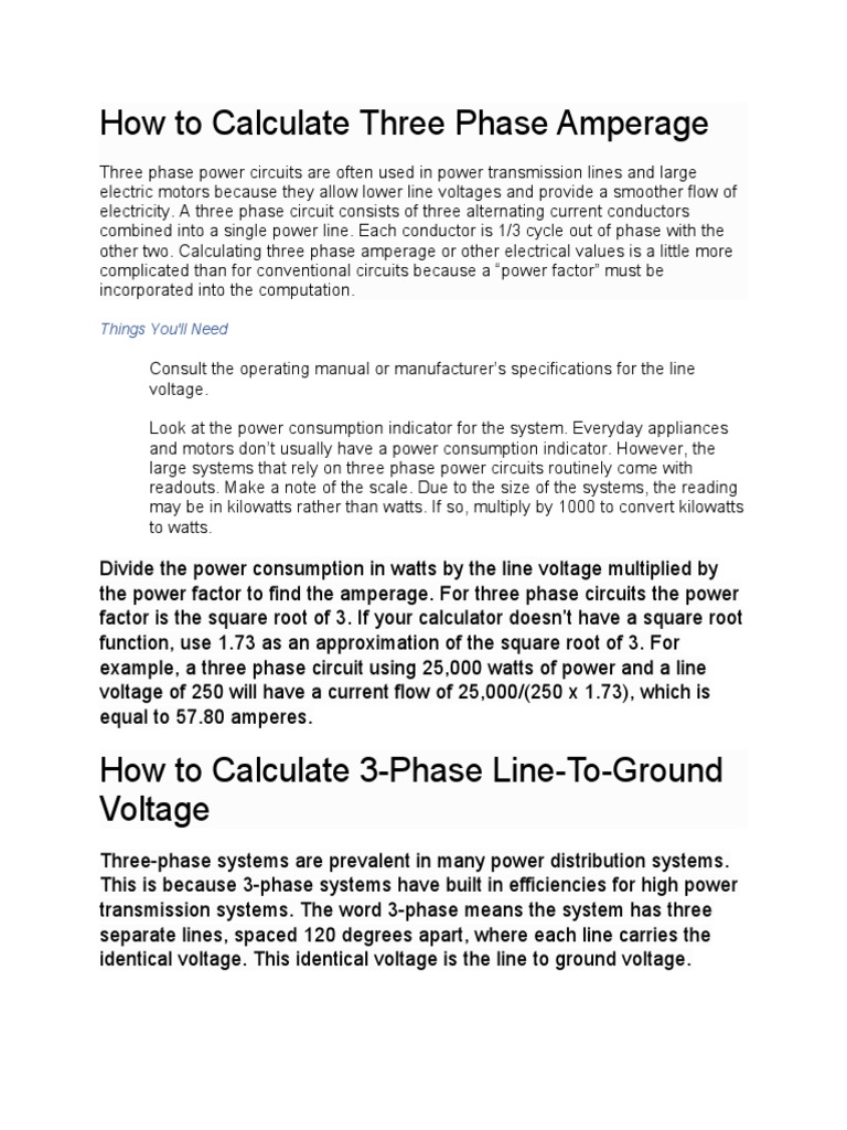 How To Calculate Three Phase Amperage | Download Free PDF | Electric ...