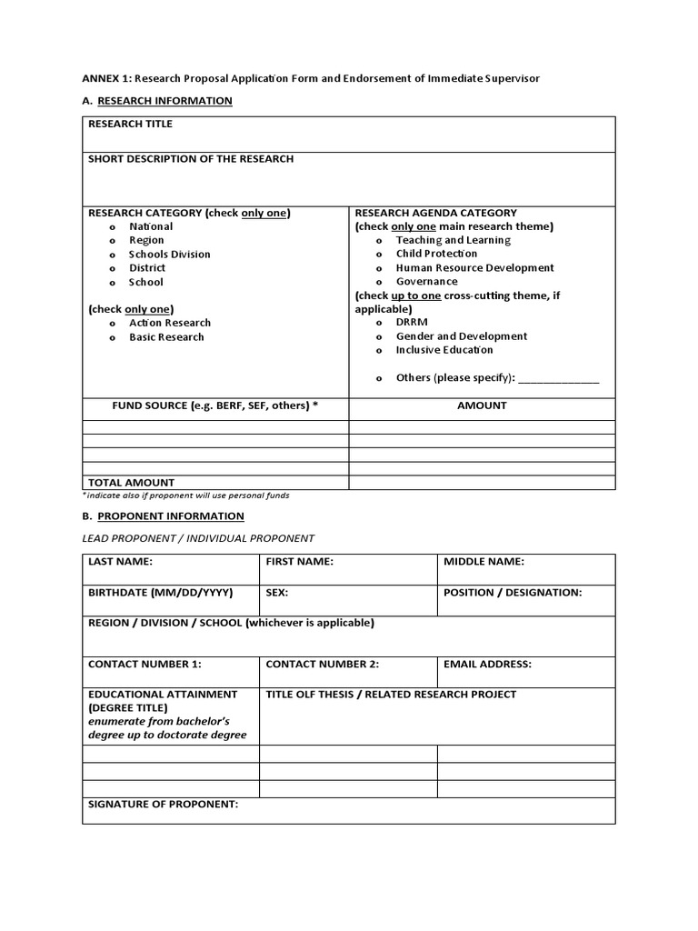 ANNEX - DepEd Research Proposal Application Form and Endorsement | PDF ...