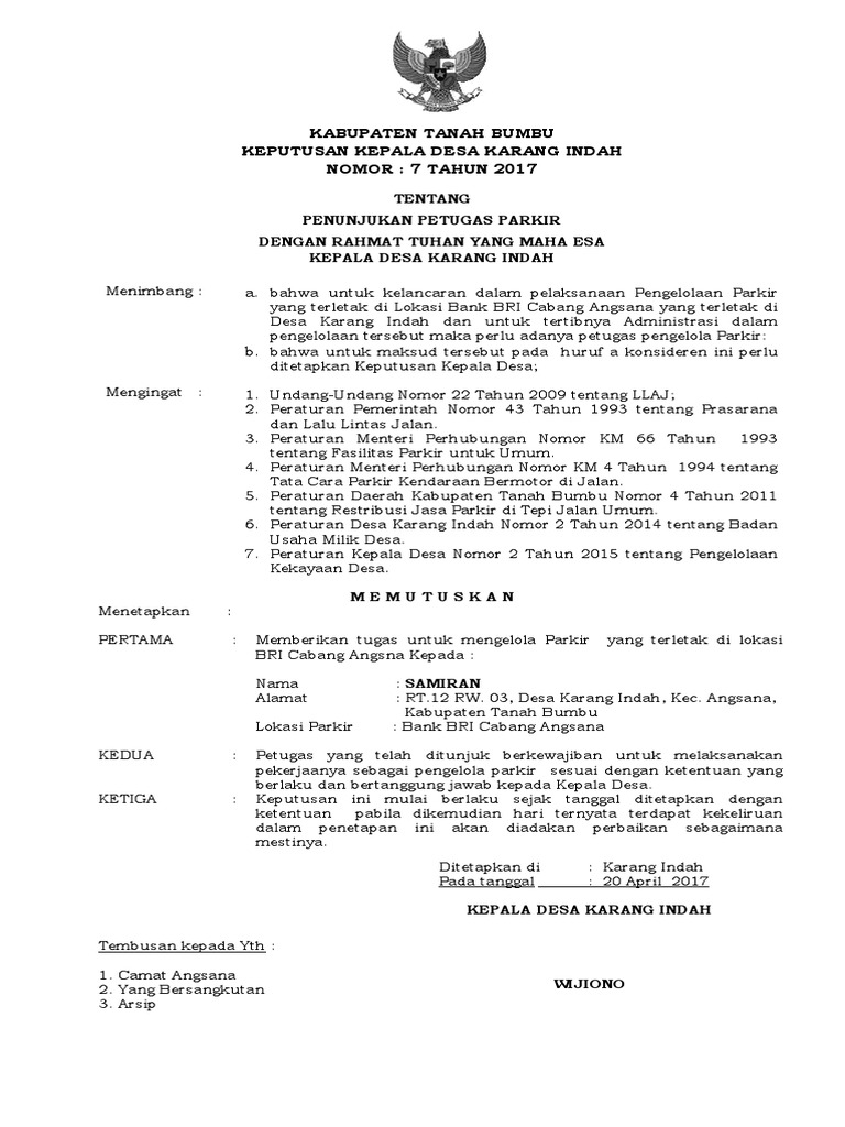 SK NO. 7 Parkir BRI | PDF