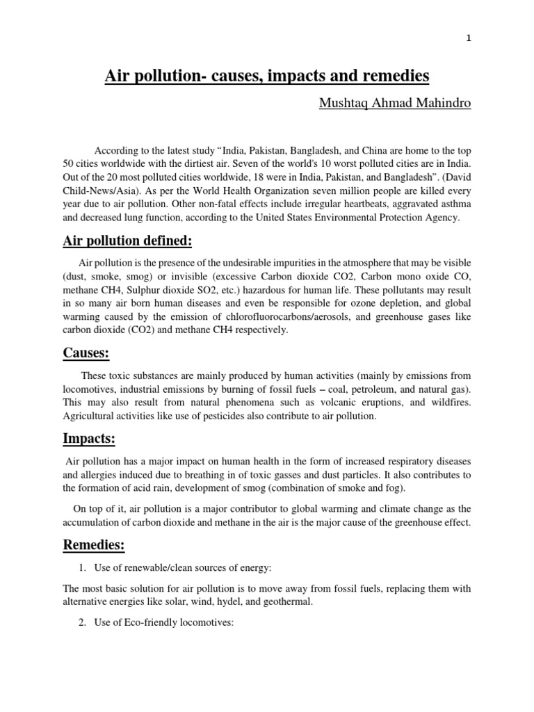 Air Pollution Causes Effects and Remedies | PDF | Smog | Air Pollution