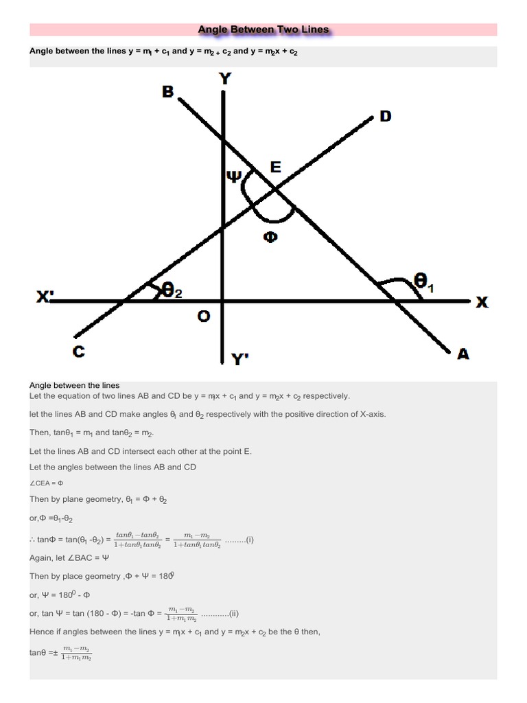 Angle Between Two Line | PDF | Angle | Slope