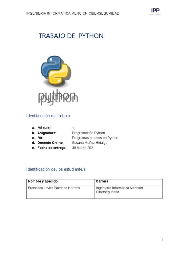 Trabajo Python | PDF | Python (lenguaje de programación) | Lenguaje de ...