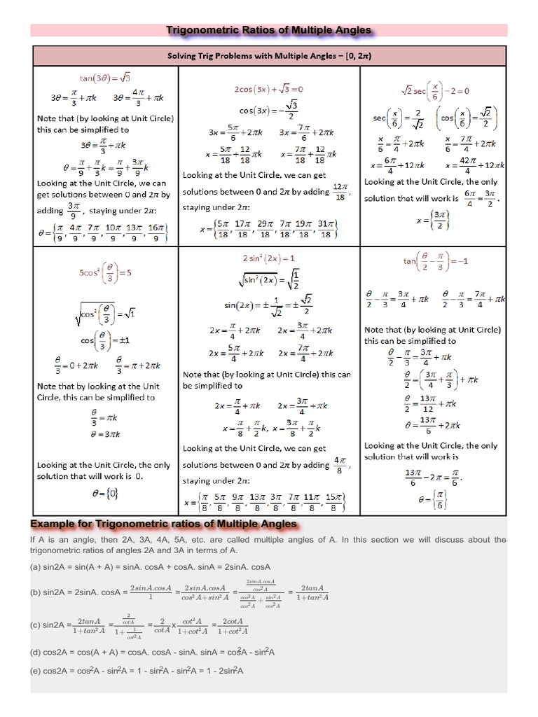 Trigonometric Ratios of Multiple Angles: Coa S N N | PDF ...
