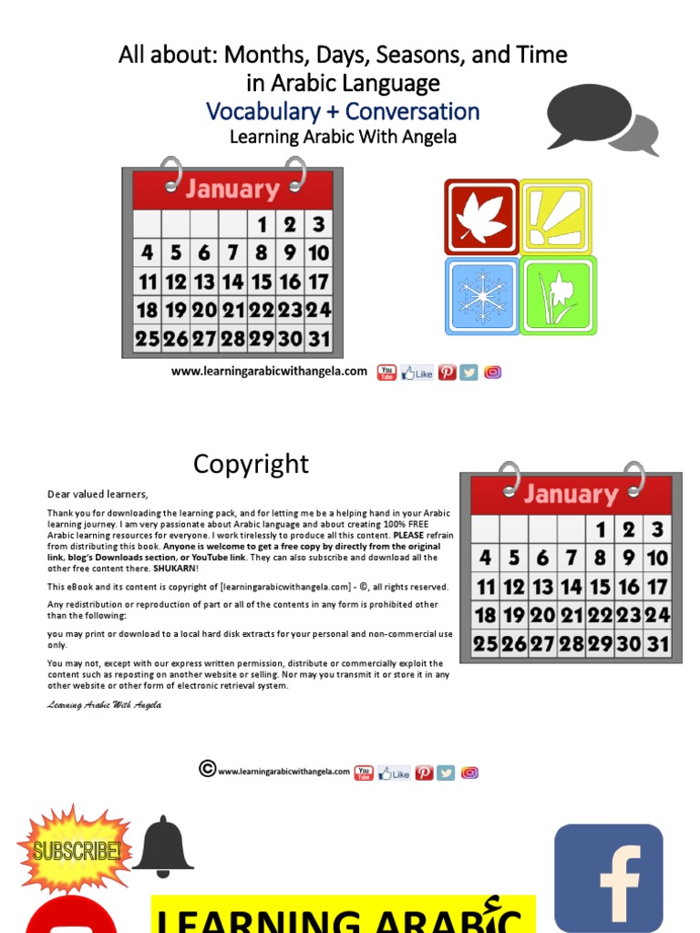 All About: Months, Days, Seasons, and Time in Arabic Language | PDF ...