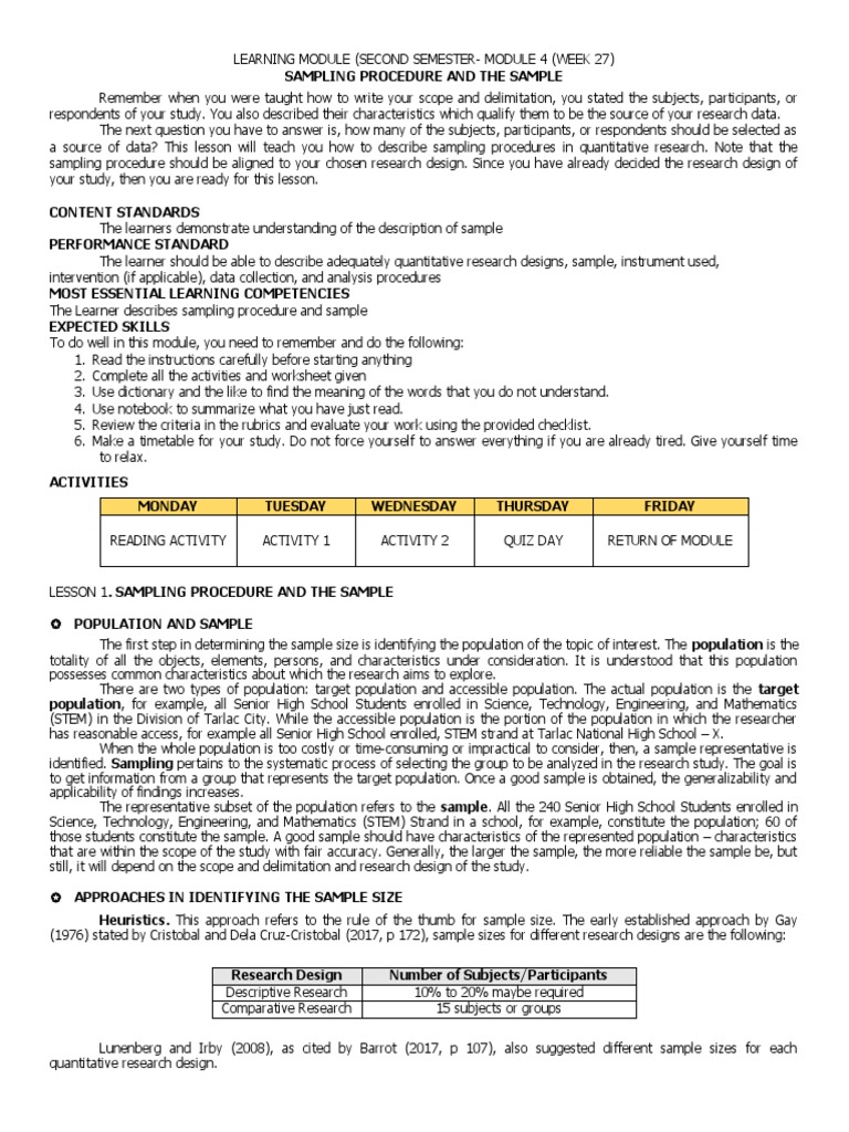 Week 27 Practical Research 2 G12 | PDF | Sampling (Statistics) | Effect ...