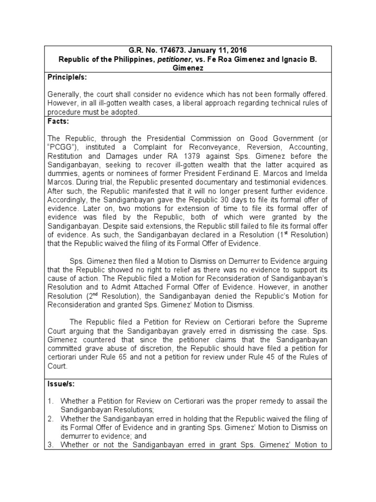 28 - Republic of The Philippines, Petitioner, vs. Fe Roa Gimenez and ...