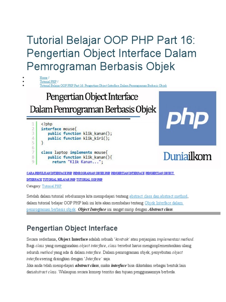 Tutorial Belajar OOP PHP Part 16 (INterface) | PDF
