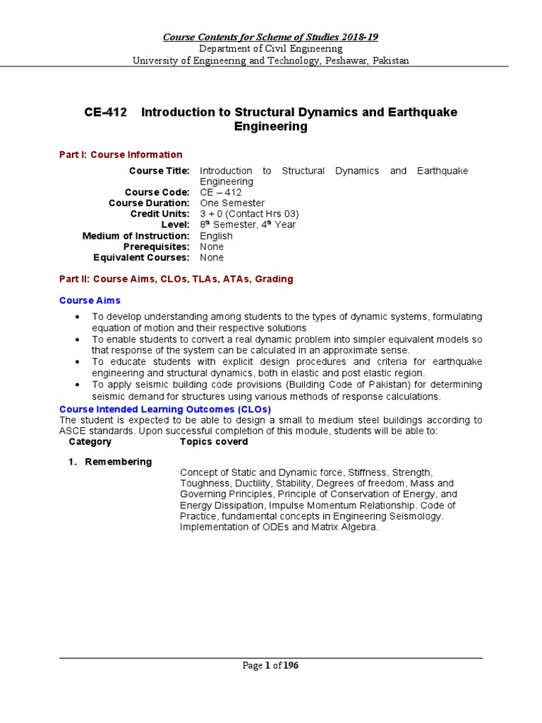 CE412-EQ and Dynamics | PDF | Earthquake Engineering | Applied And ...