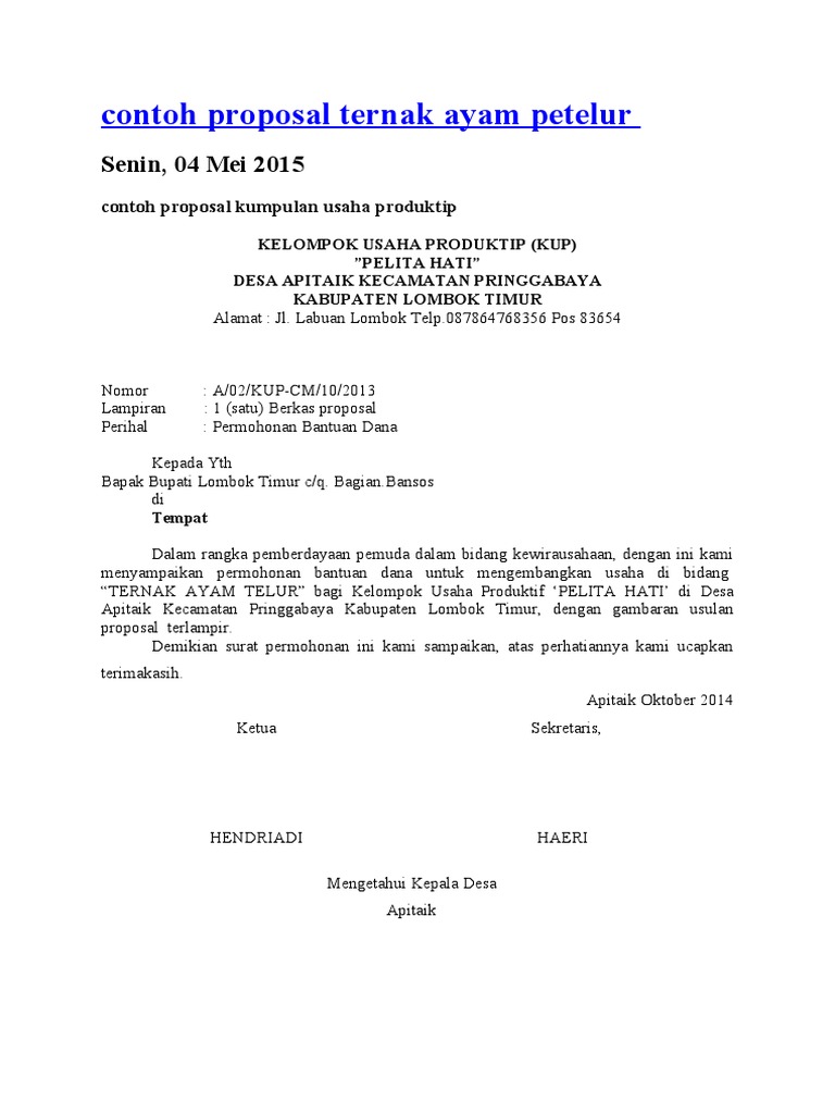 Contoh Proposal Ternak Ayam Petelur | PDF