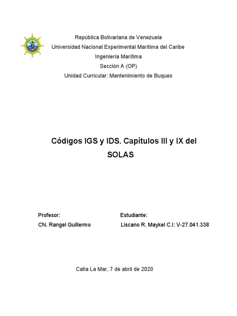 Códigos IGS e IDS en SOLAS | PDF | Negocios