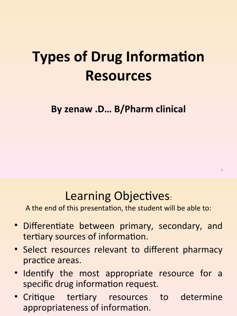 5.1-Types of Drug Information Resources | PDF | Pharmacy | Clinical Trial