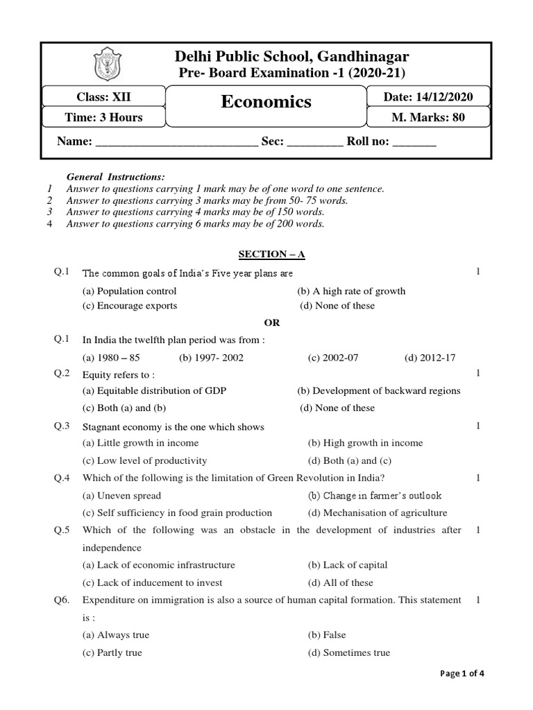 Sample Paper Economics | PDF | Government Budget Balance | Measures Of ...