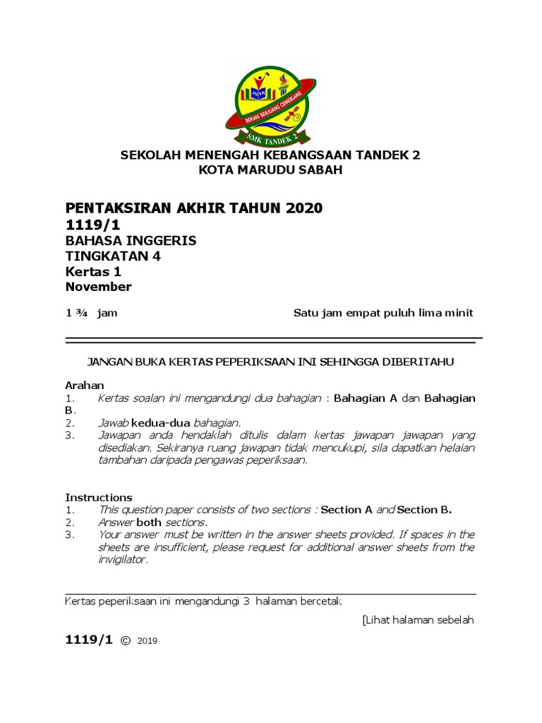Bi Pat Form 4 (Paper 1) Nov 2020 | Download Free PDF | Human Nature ...