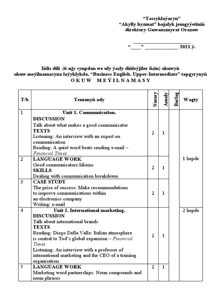 Upper-Intermediate Business English Curriculum | PDF | Grammar | Morphology