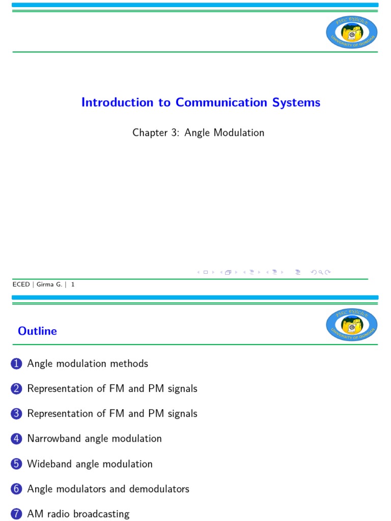 Introduction To Communication Systems: Chapter 3: Angle Modulation ...