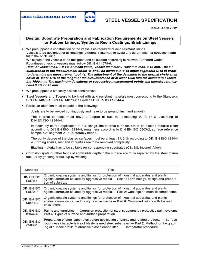DSB Steel Vessel Spec 04 2012 | PDF | Corrosion | Steel