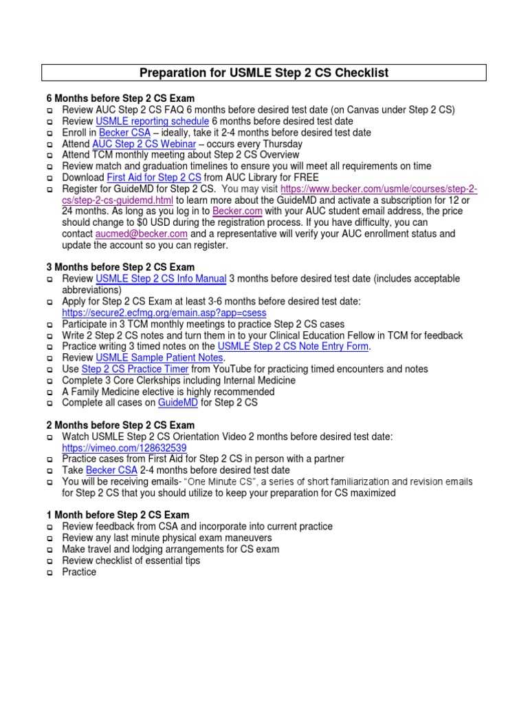 Step 2 CS Exam Preparation Checklist | PDF | United States Medical ...