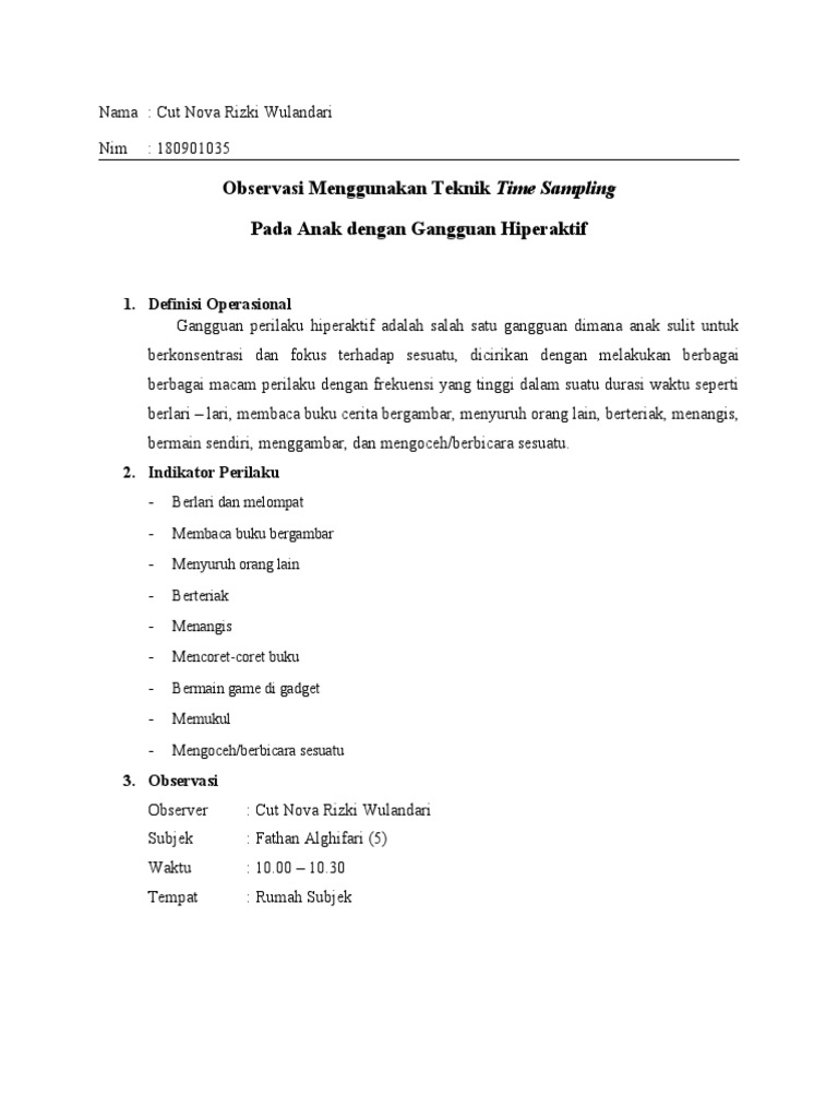Observasi Time Sampling | PDF | Seni & Disiplin Bahasa | Kajian Bahasa Asing