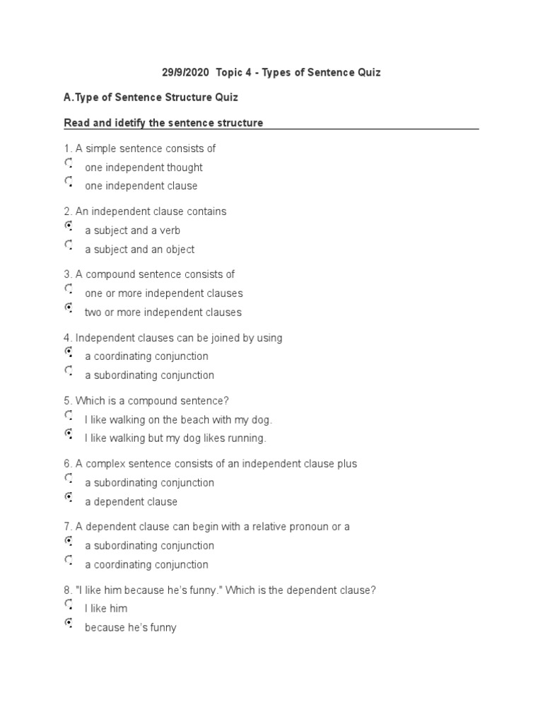 Type of Sentence Quiz | PDF | Linguistic Morphology | Language Mechanics