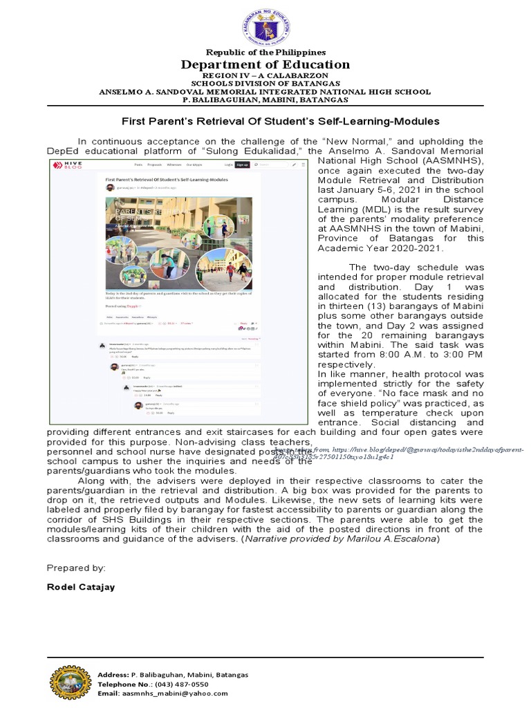 First Parent's Retrieval of Student's Self-Learning-Modules | PDF ...