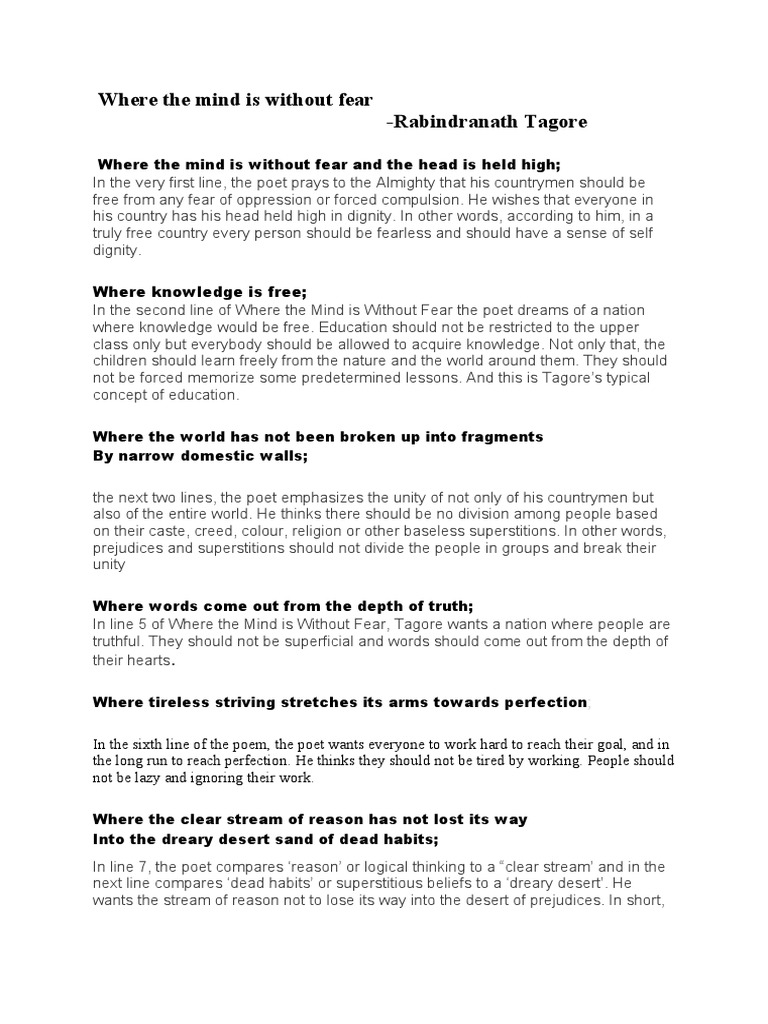 Where The Mind Is Without Fear | PDF | Religious Belief And Doctrine ...