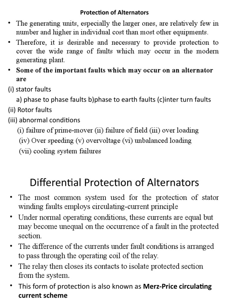 Protection of Alternators | PDF | Relay | Electric Generator