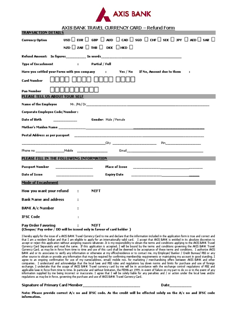 Axis Forex New Refund Form | PDF | Reserve Bank Of India | Banks