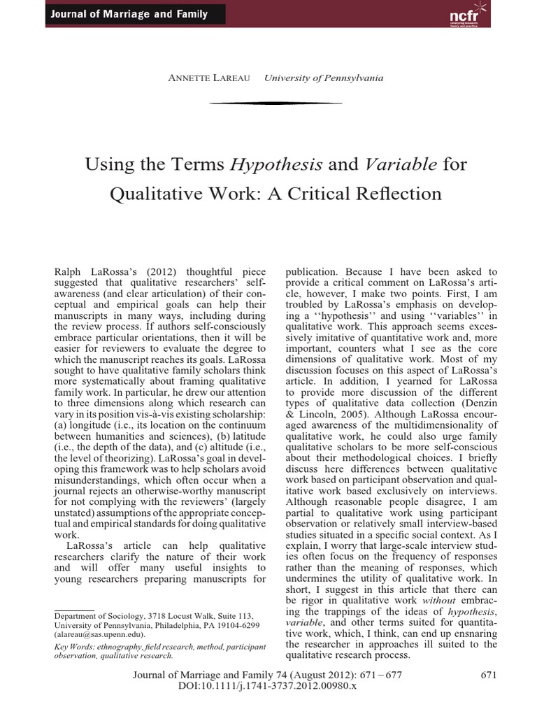 Hypothesis and Variable in Qualitative Research | PDF | Qualitative ...