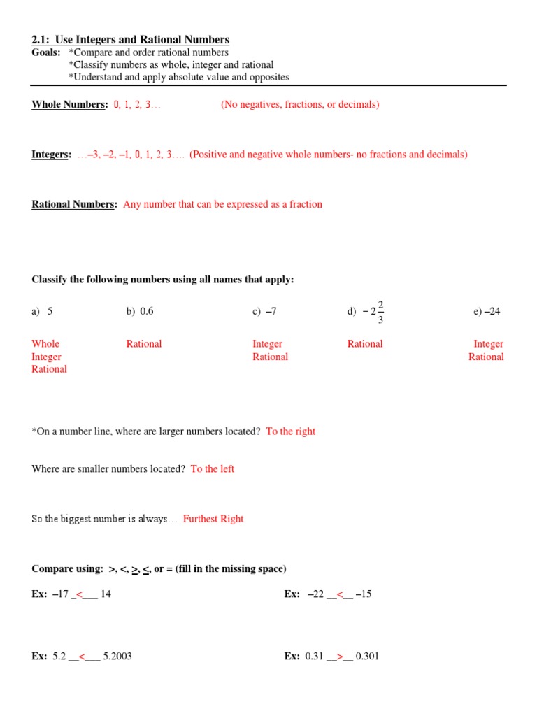 2.1: Use Integers and Rational Numbers | PDF | Rational Number ...