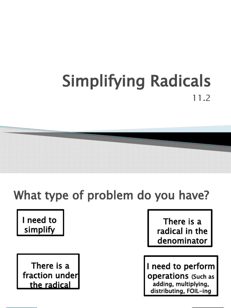 Simplifying Radicals Guide | PDF | Square Root | Multiplication