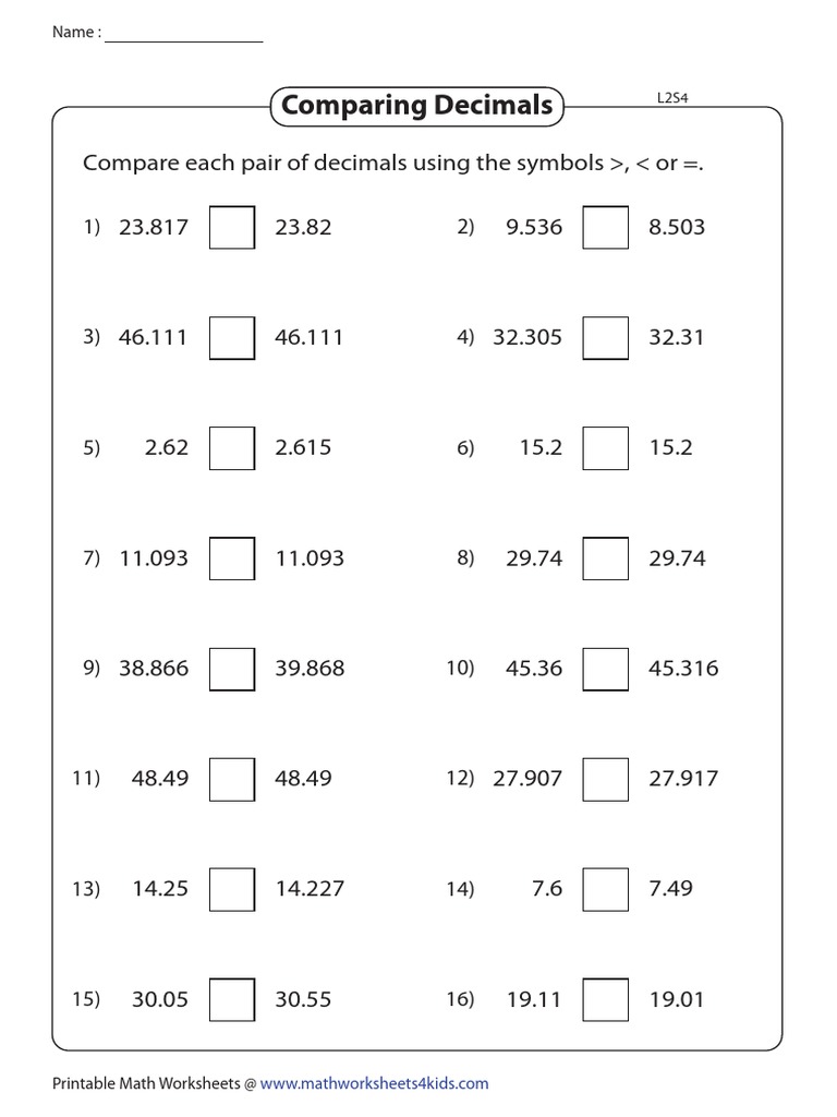 Comparing Decimals To Thousandths | PDF