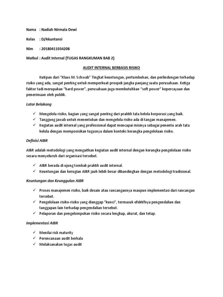 Nadiah N. Dewi (Rangkuman Bab 2 Audit Internal) 2 | PDF