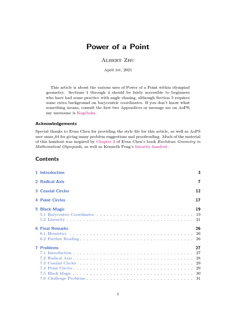 Power of A Point: Albert Zhu | PDF | Triangle | Circle