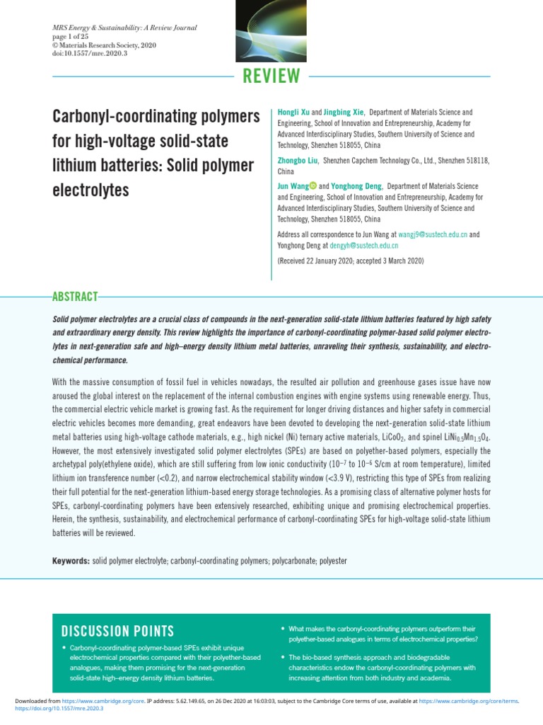 Carbonyl Coordinating Polymers For High Voltage Solid State Lithium ...