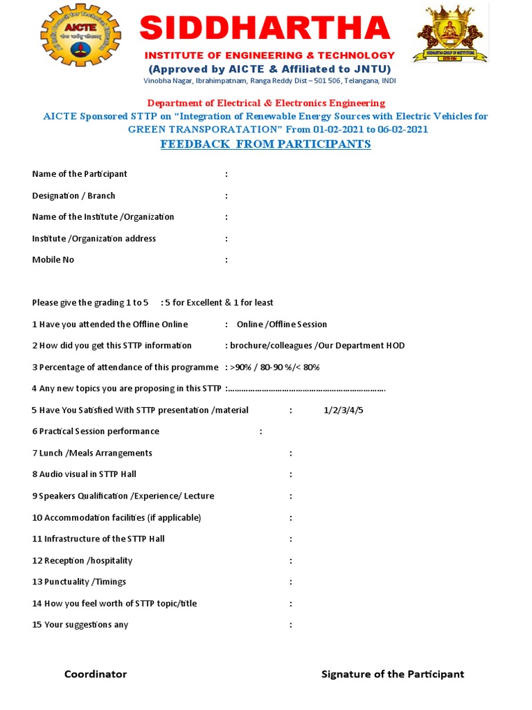 STTP Feedback Form for Participants | PDF
