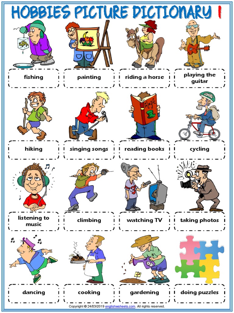 Hobbies Vocabulary Esl Picture Dictionary Worksheets For Kids ...