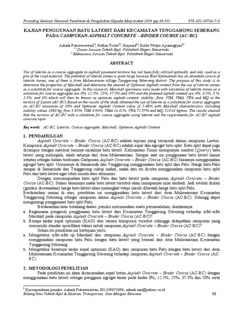 Kajian Penggunaan Batu Laterit Dari Kecamatan Tenggarong Seberang Pada ...