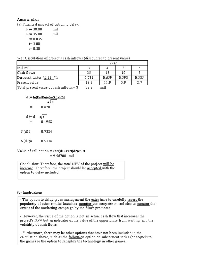AFM (Week 5) (Q1) (1) REAL OPTION EXCEL | PDF | Option (Finance) | Call ...