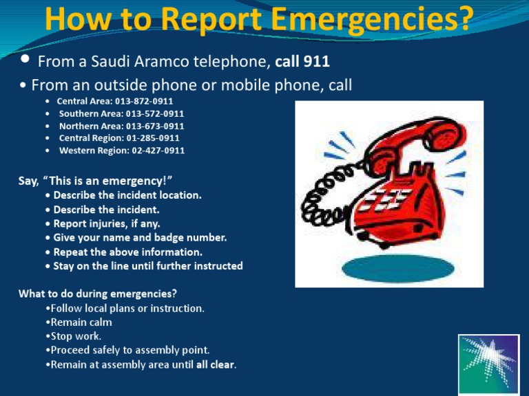 Report Emergencies at Saudi Aramco: 911 or Regional Numbers | PDF
