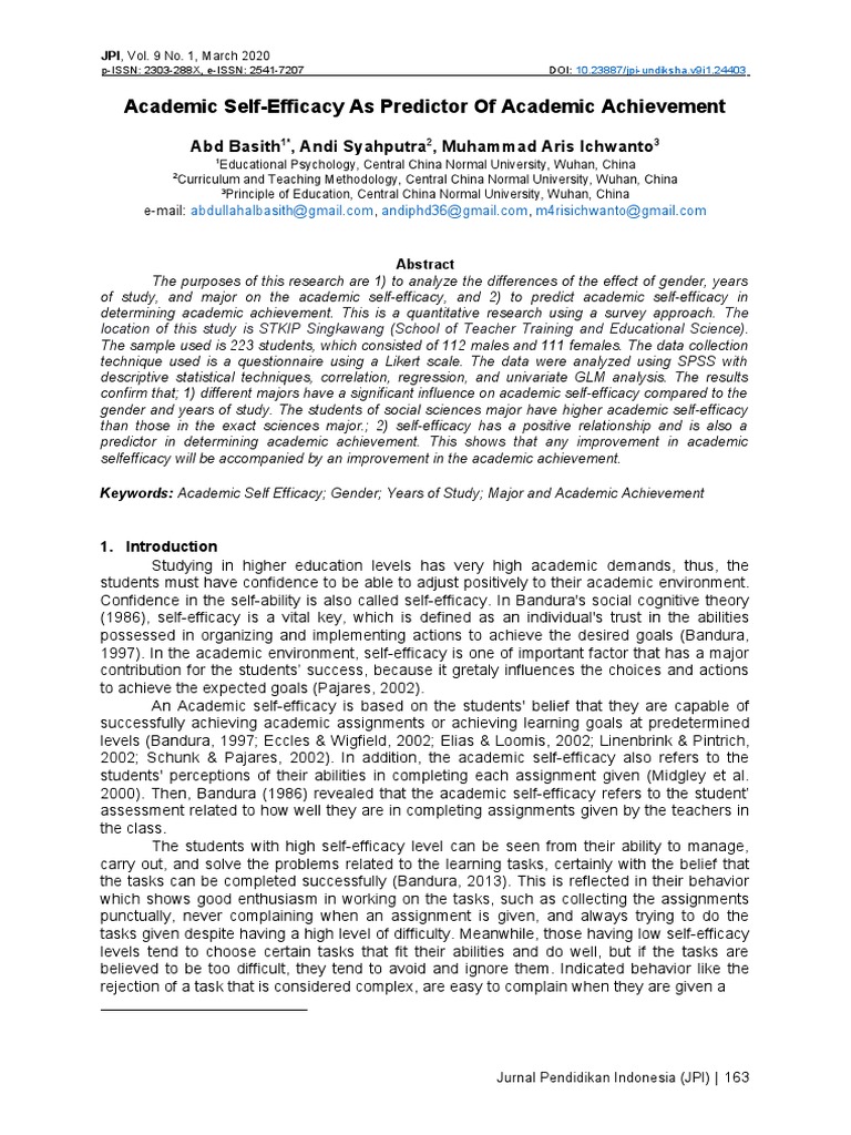 Academic Self-Efficacy As Predictor of Academic Achievement: Abd Basith ...
