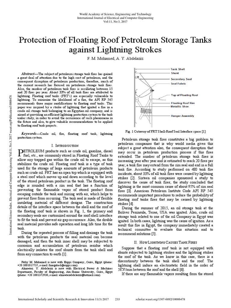 Protection of Floating Roof Petroleum Storage Tanks Against Lightning ...