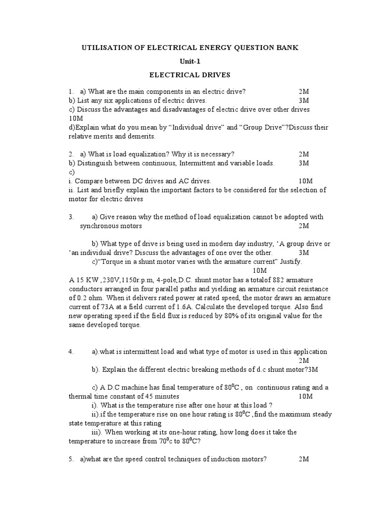 Uee 5 Units Questions | PDF | Electric Motor | Incandescent Light Bulb