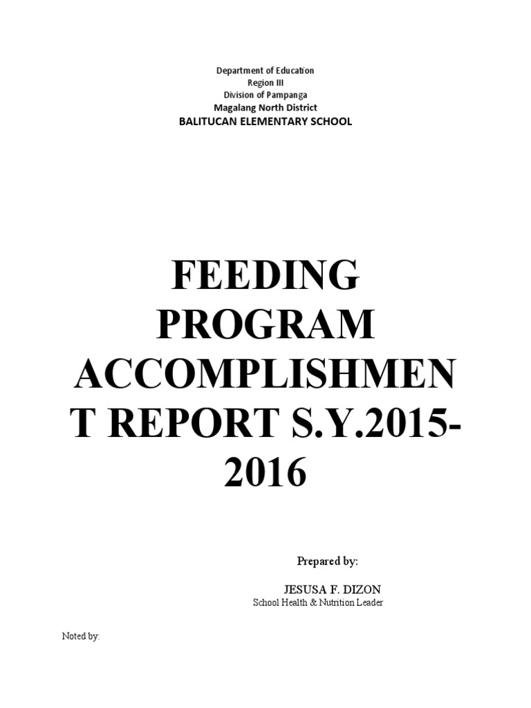 Balitucan Elementary School Feeding Program Report | PDF | Food And ...