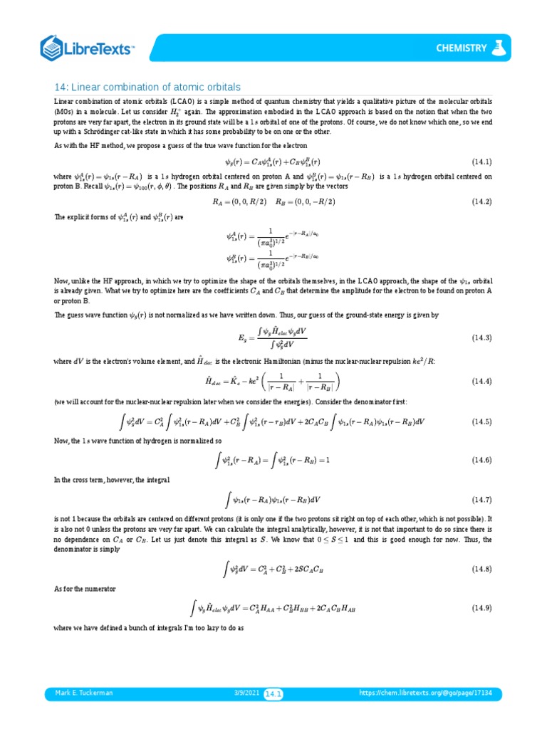 14 Linear Combination Of Atomic Orbitals Pdf Molecular Orbital