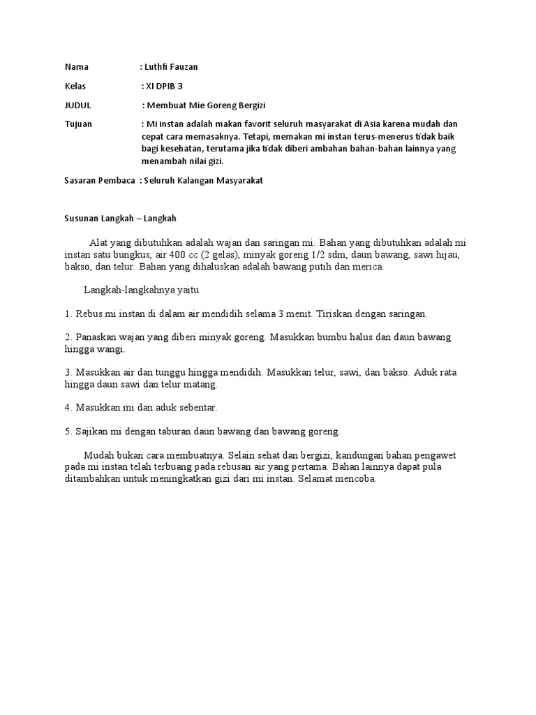Teks Prosedur Luthfi Fauzan Xi Dpib 3 | PDF