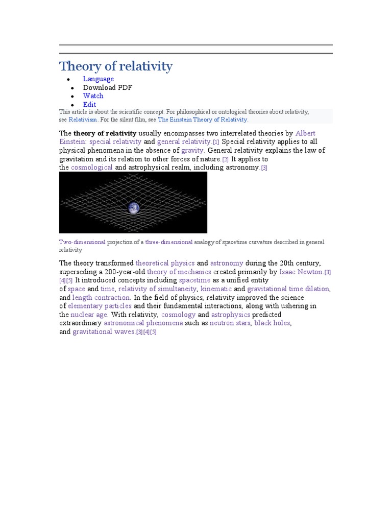 Einstein's Theory of Relativity Explained | PDF | Science & Mathematics